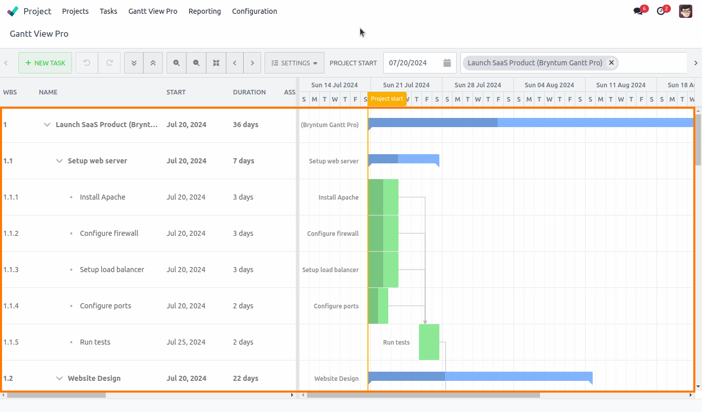 Bryntum Gantt for Odoo Docs